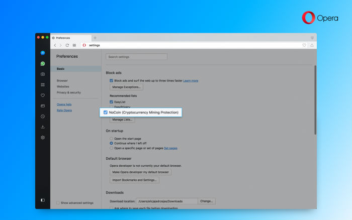 เบราว์เซอร์ Opera เพิ่มฟีเจอร์ป้องกันขุด bitcoin – Dailygizmo