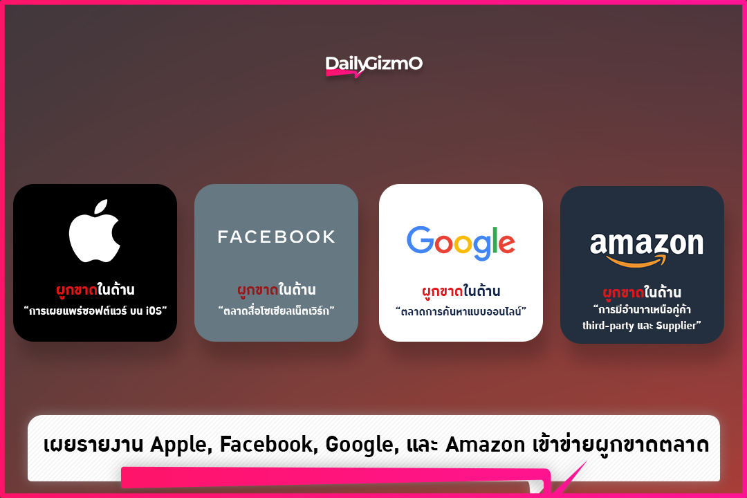 เผยรายงาน Apple, Facebook, Google, และ Amazon เข้าข่ายผูกขาดตลาด – Dailygizmo
