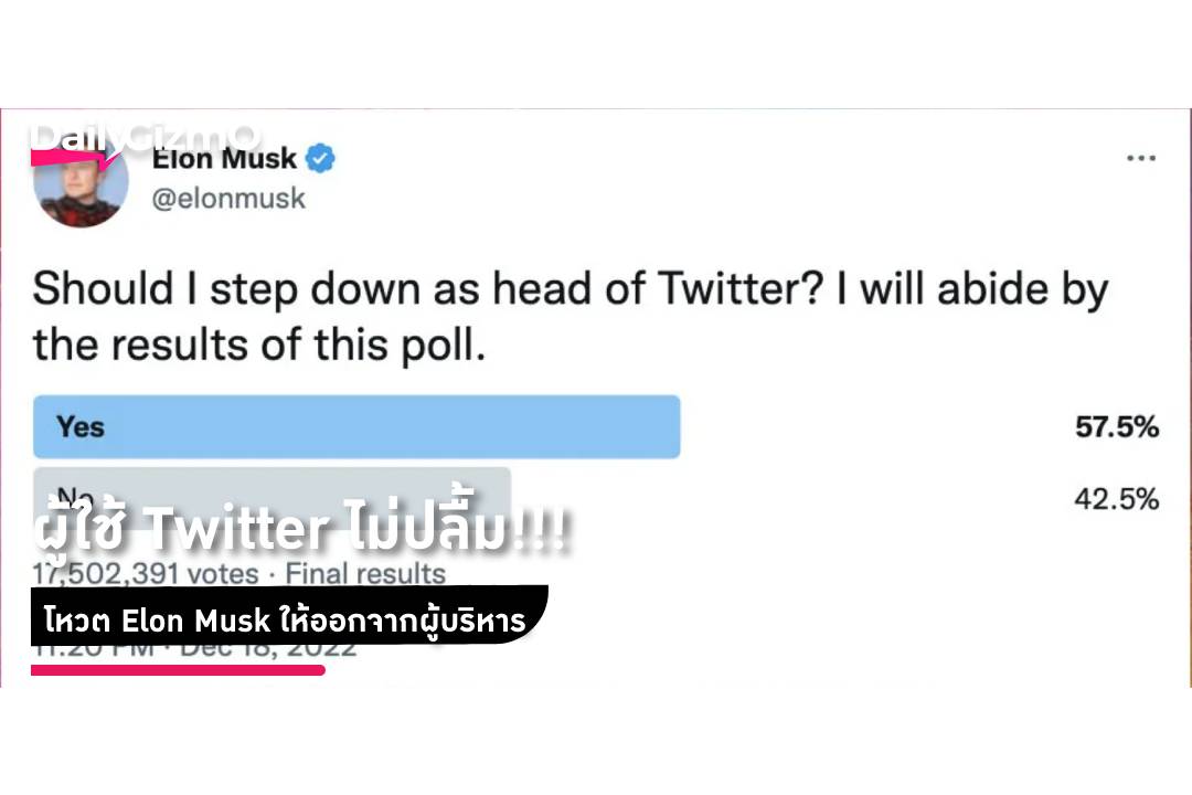 ผู้ใช้ Twitter ไม่ปลื้ม!!! โหวต Elon Musk ให้ออกจากผู้บริหาร – Dailygizmo
